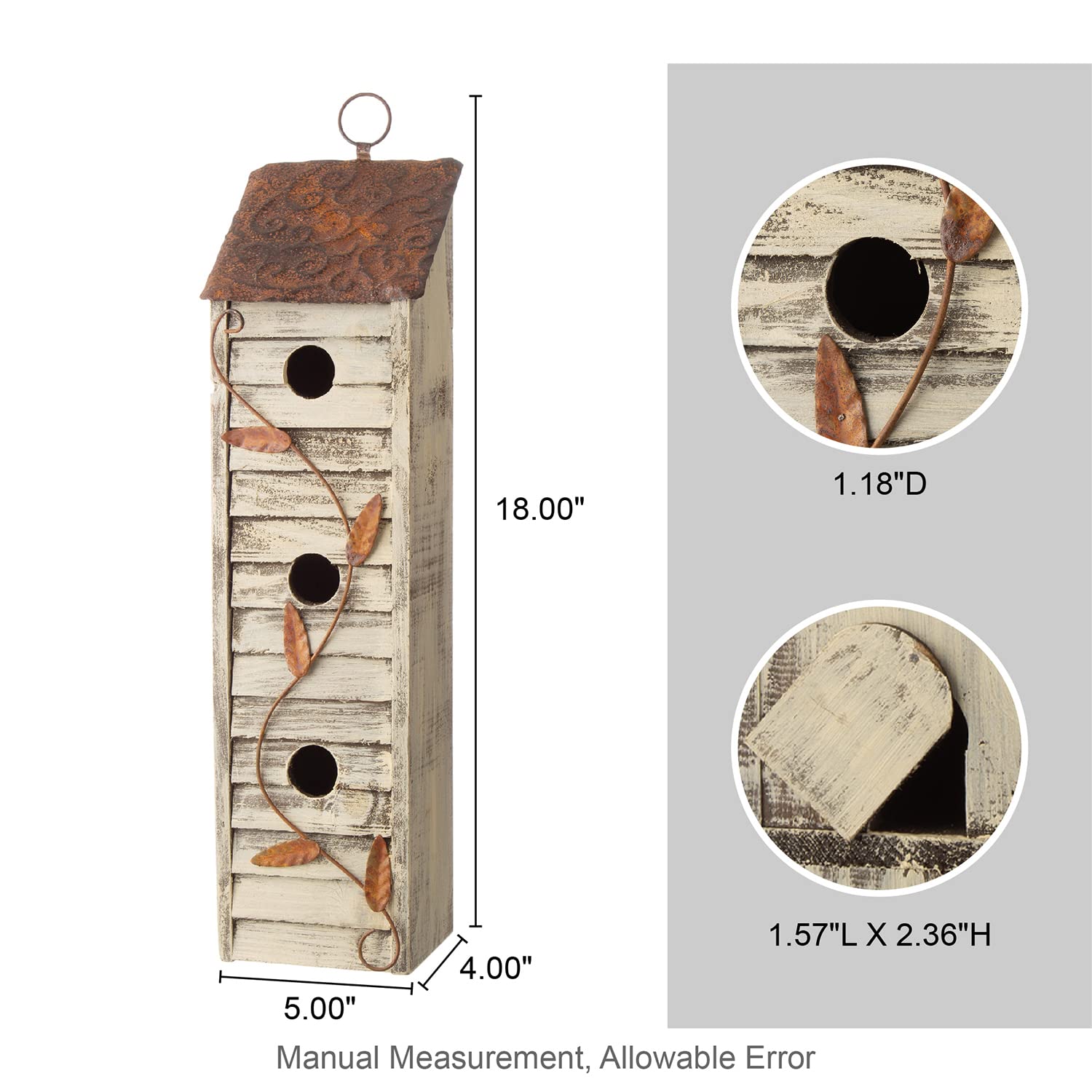 Snapklik.com : 18" H Wooden Bird House Three-Tier Hanging Distressed ...