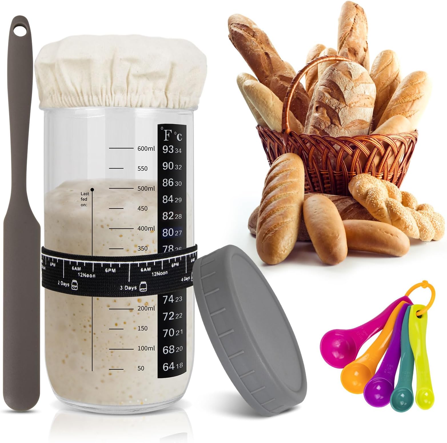 Amazon.com: Quald Sourdough Starter Jar Kit, 35 Oz Sourdough Starter ...