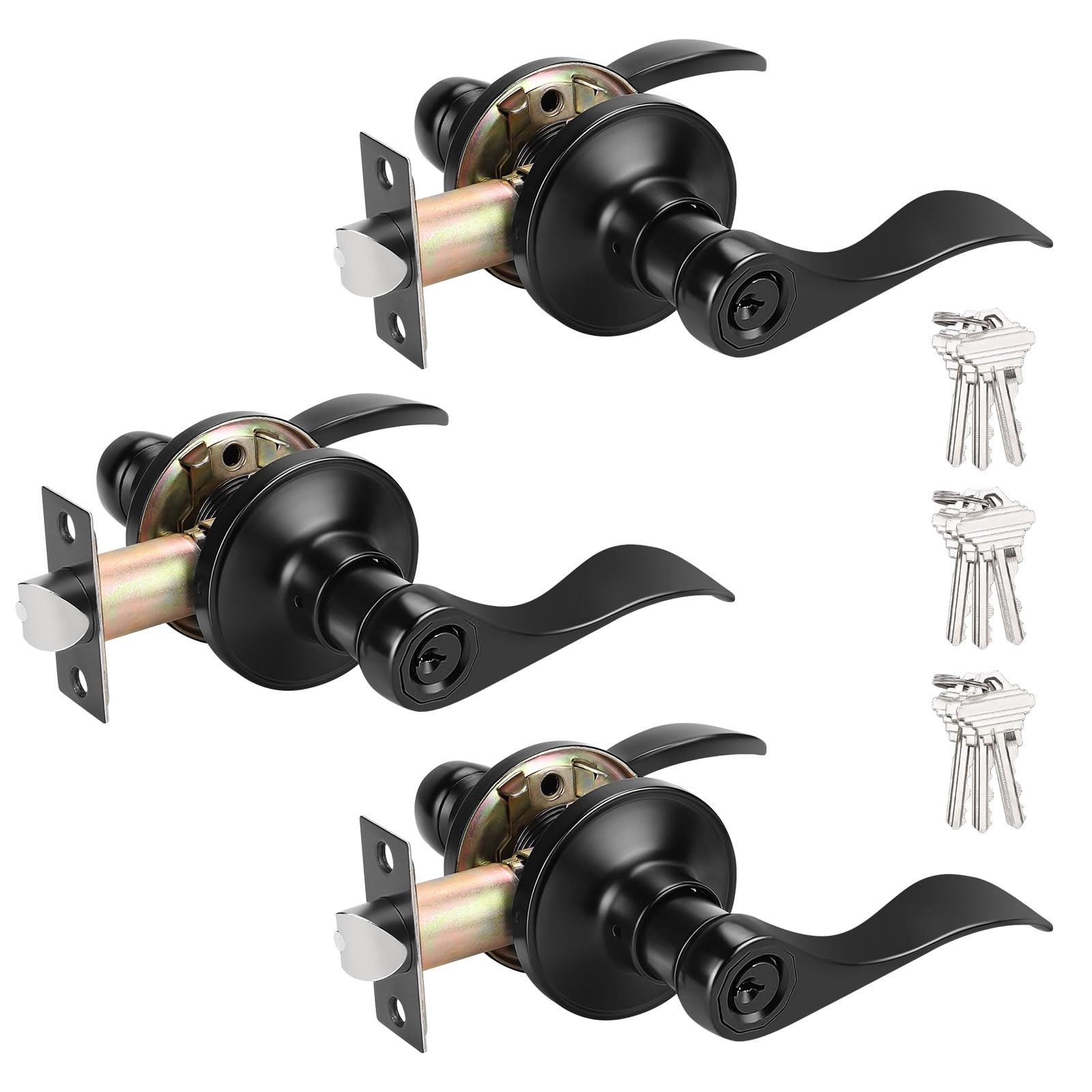 Snapklik.com : Keyed Alike Black Door Handle, Wave Style Entry Door ...
