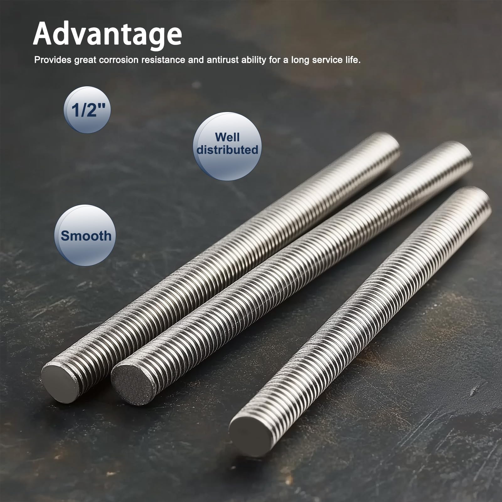 Snapklik.com : HiPicco 1/2"-20 Fully All Threaded Rod & Studs, 10 ...