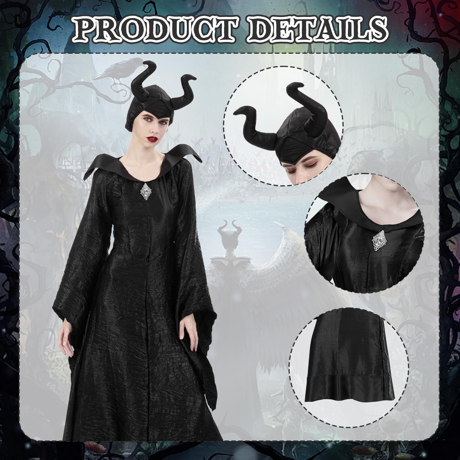 DDGCSV Maleficent Costume Adult Women: Evil Queen Dress with Horns Headpiece – Maleficent Witch ...