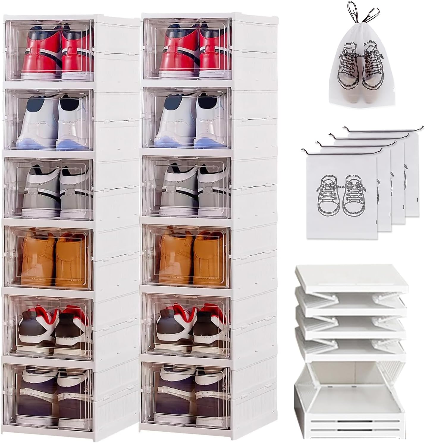 Wuciray Shoe Storage Box 12PCS Shoe Organiser Clear Stackable with ...
