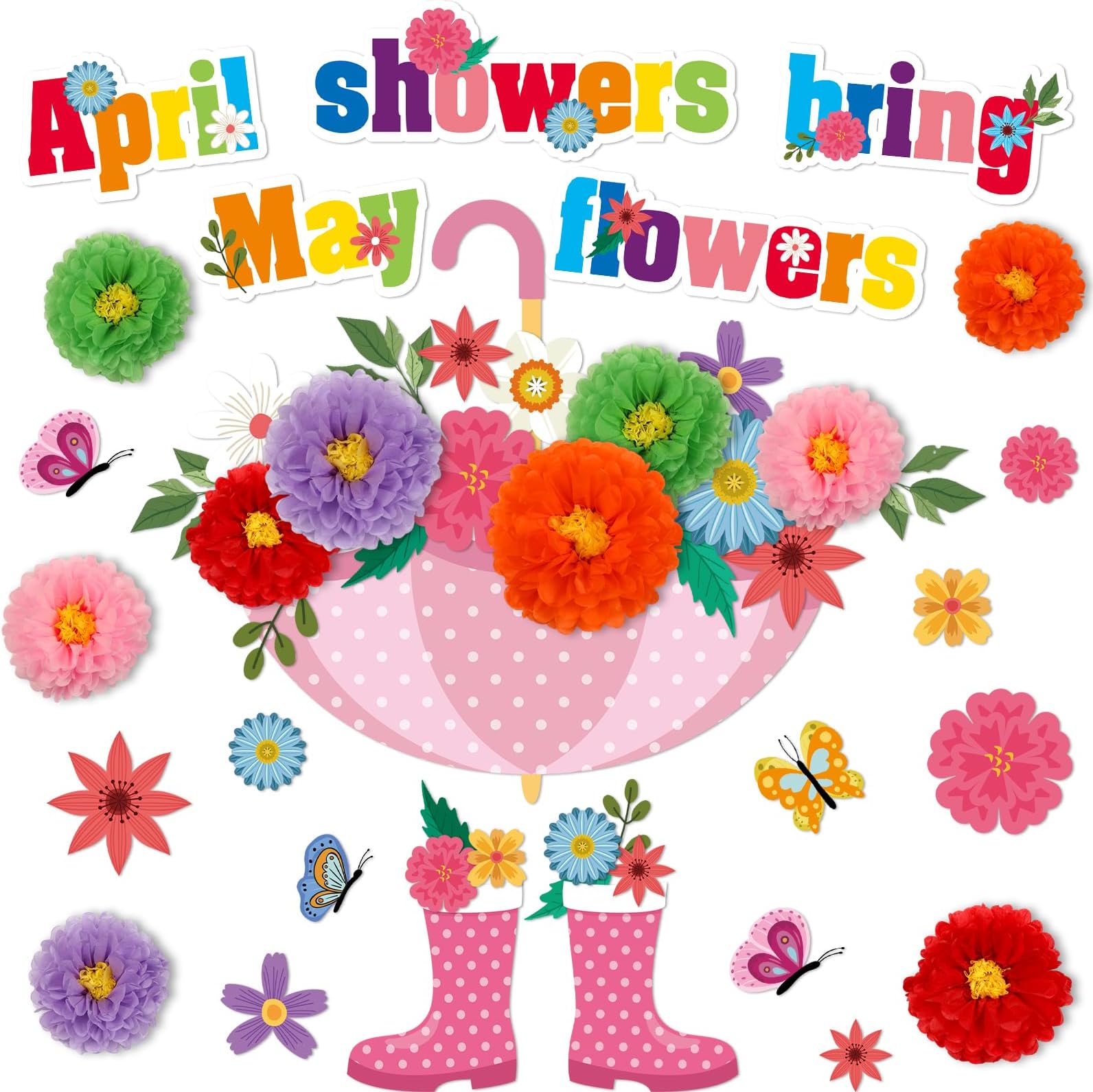 Amazon.com: TaoBary 96 Pcs April Showers Bring May Flowers Bulletin ...