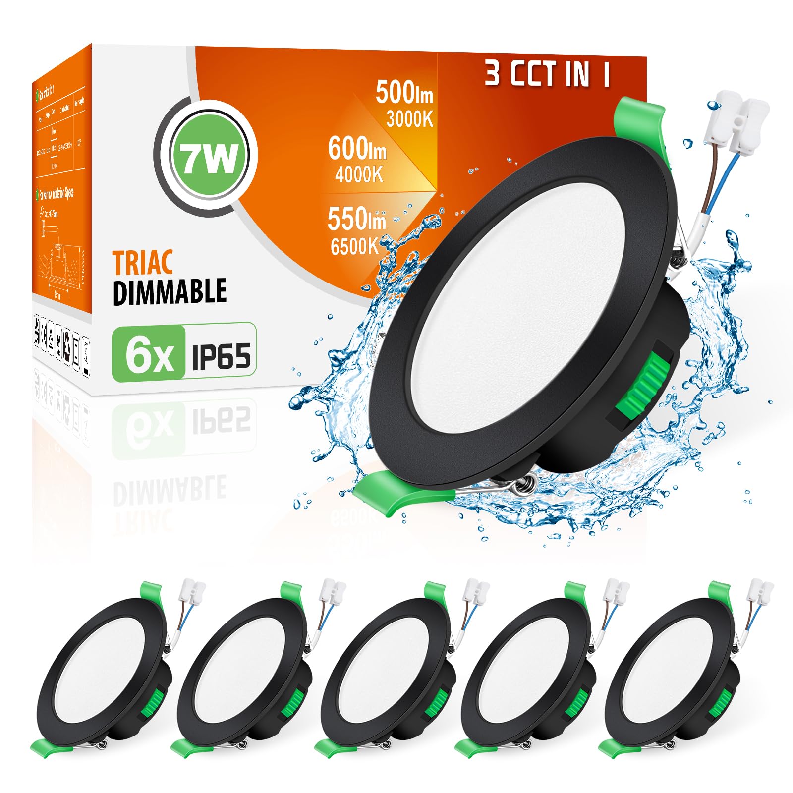 ALUSSO Black LED Downlights Ceiling Dimmable 7W IP65 Ultra Slim ...