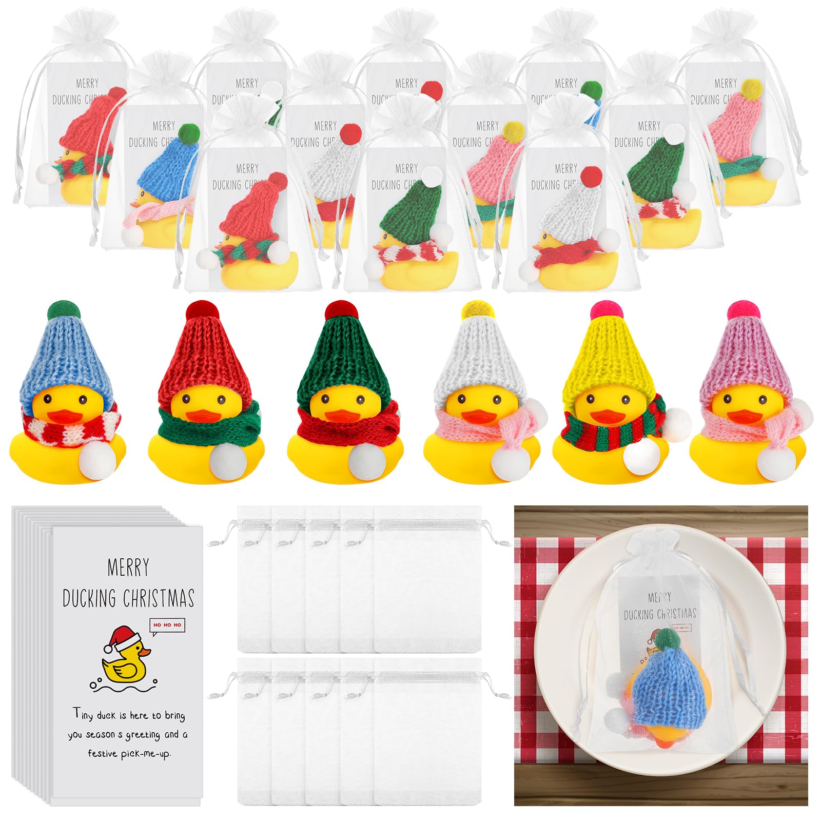Amazon.com: Wettarn Christmas Merry Mini Rubber Ducks with Scarf Hats ...