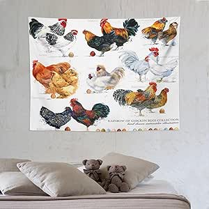Amazon.com: Chicken Breed Collection Tapestry Wall Hanging Hand Drawn ...