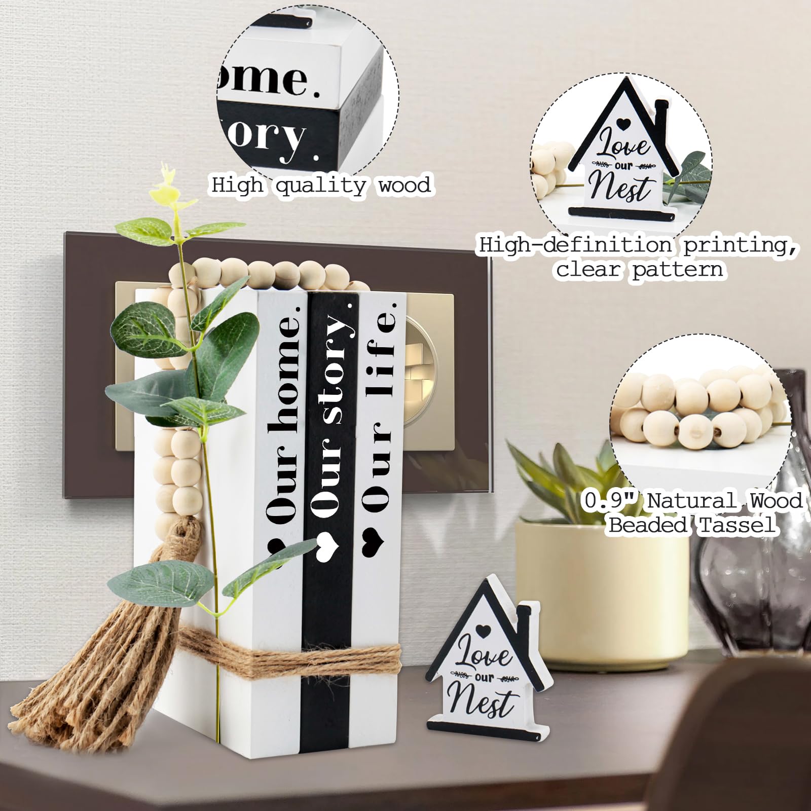 Wood Decorative Books for Home Decor,5pcs Rustic Farmhouse Book Stack ...