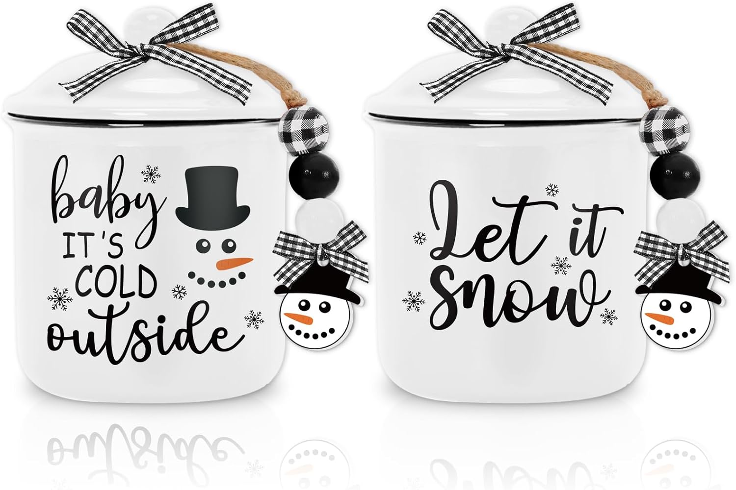 Amazon.com: Whaline 2Pcs Winter Mini Ceramic Canister Snowman Mini Jar ...