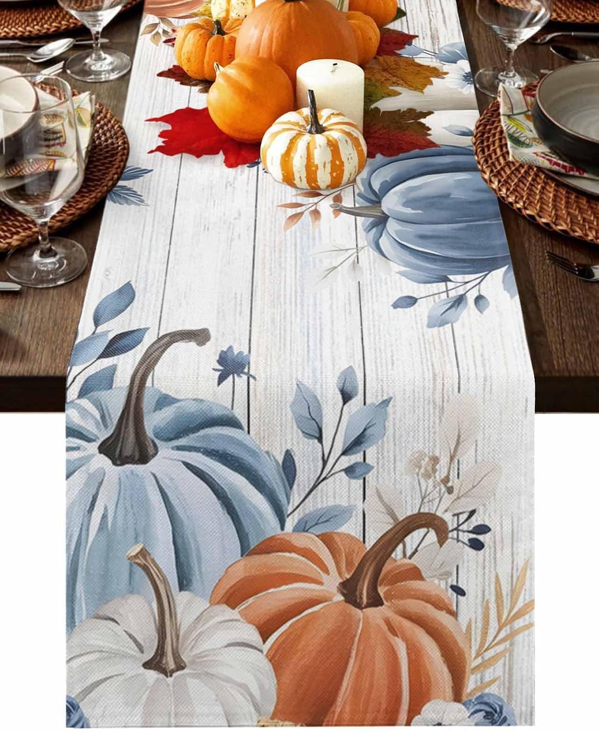 Amazon.com: Fall Table Runner Blue Pumpkin Table Runners for Dining ...