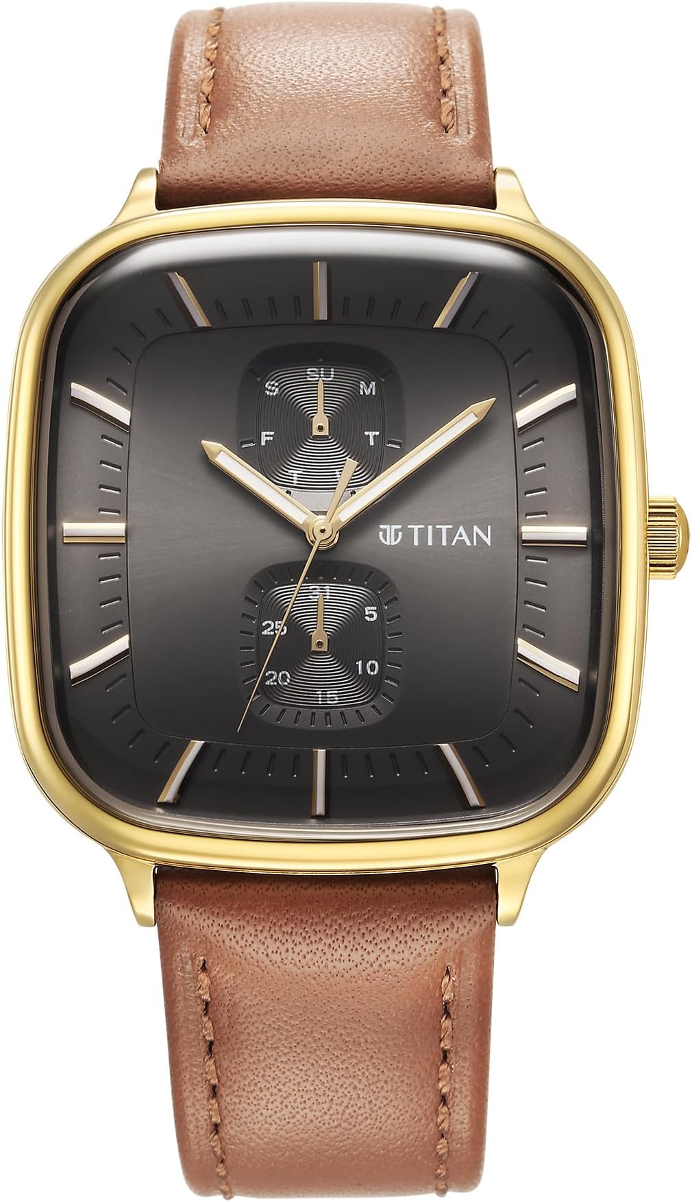 Titan Avant Garde Gray Dial Quartz Multifunction Leather Strap Watch ...
