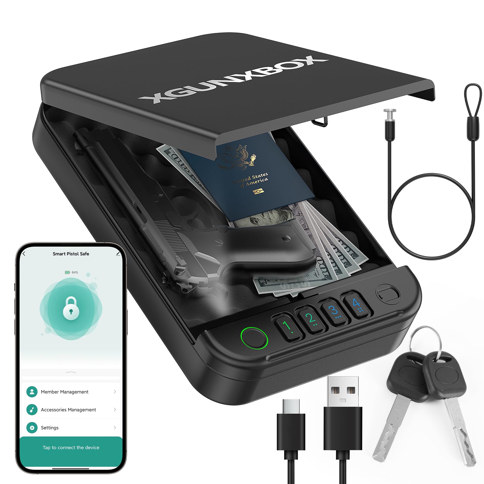 Amazon.com: Gun Safe, Upgrade APP Control Portable Small Pistol Safe ...