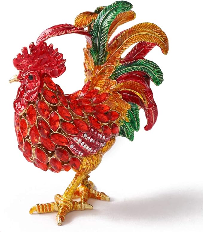 Amazon.com: Furuida Rooster Trinket Boxes Hinged Enameled Jewelry Box ...