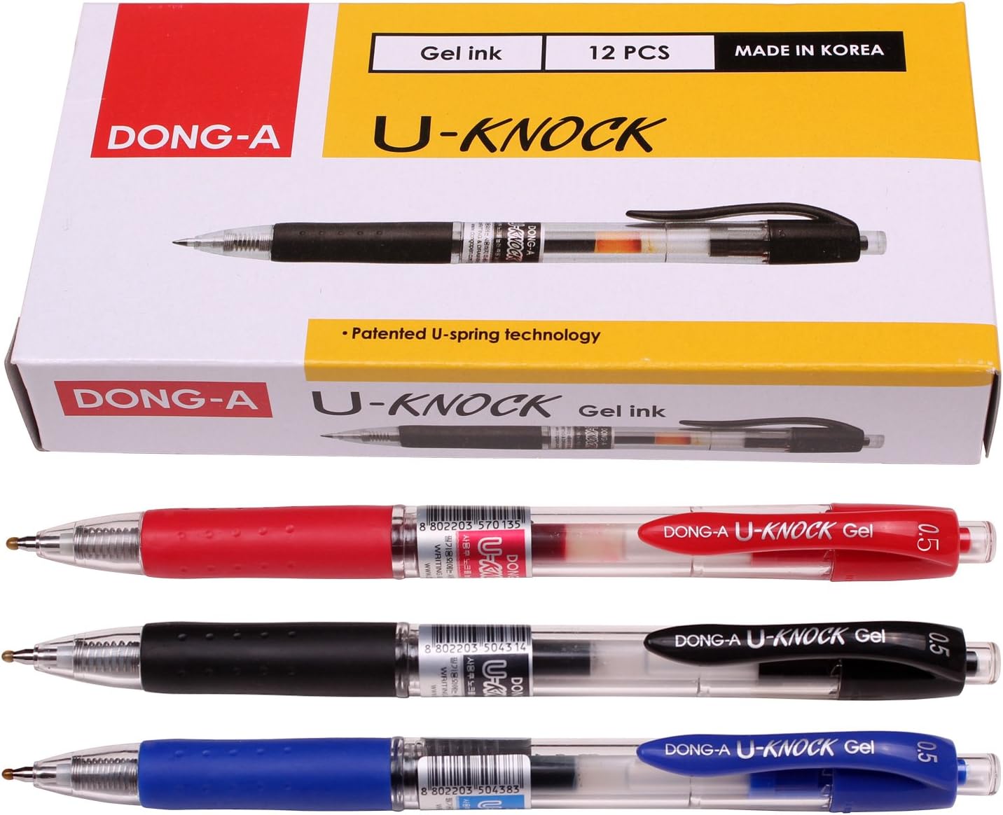 Dong-a U-Knock Gel ink Ballpoint Pen 0.5mm U-spring technology (Box of ...