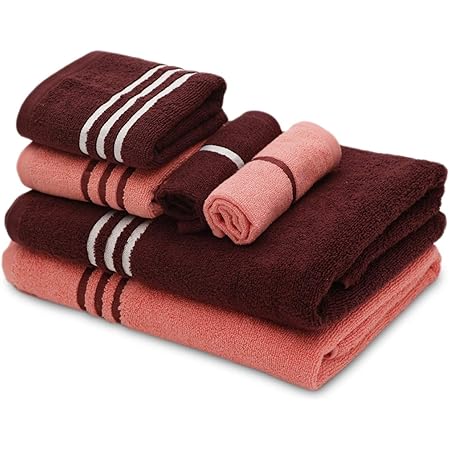 Story@Home 6 Piece 450 GSM Cotton Soft Towel Set - Navy Blue and Pink ...