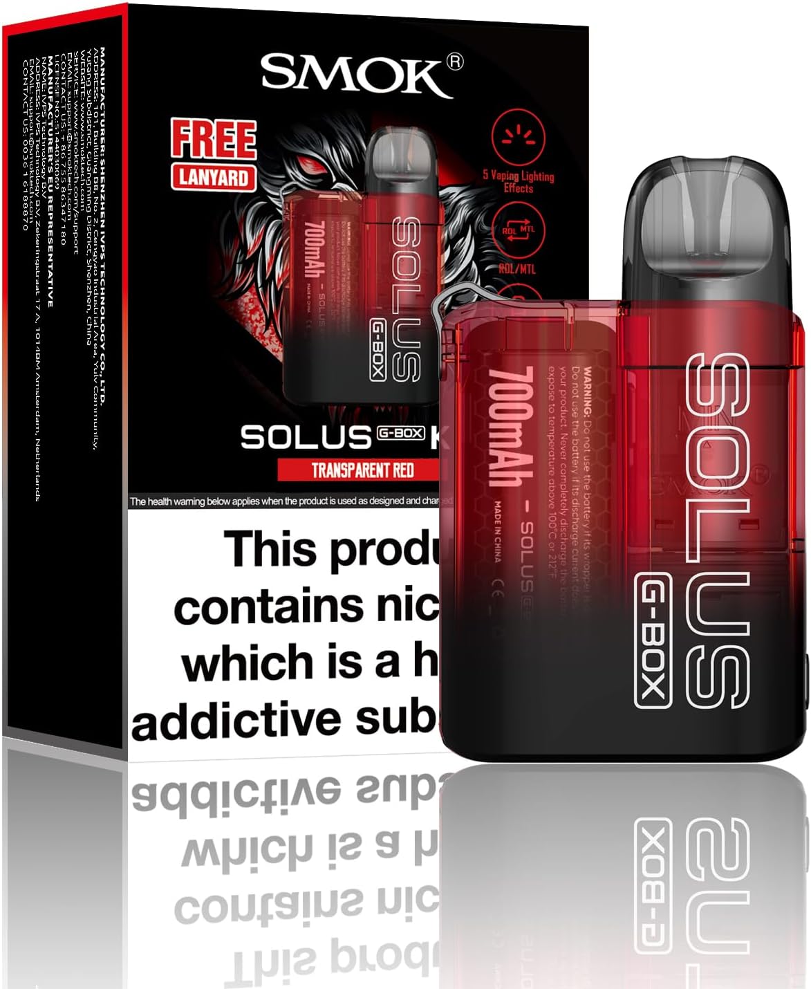 SMOK Solus G-BOX Kit E Cigarettes Vape Kit (Transparent Red) Futuristic ...