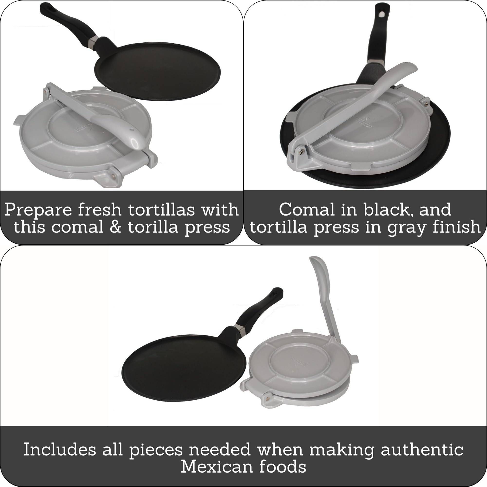 Snapklik.com : IMUSA 4pc PDQ Comal & Tortilla Press Set/Tortilla Making Kit