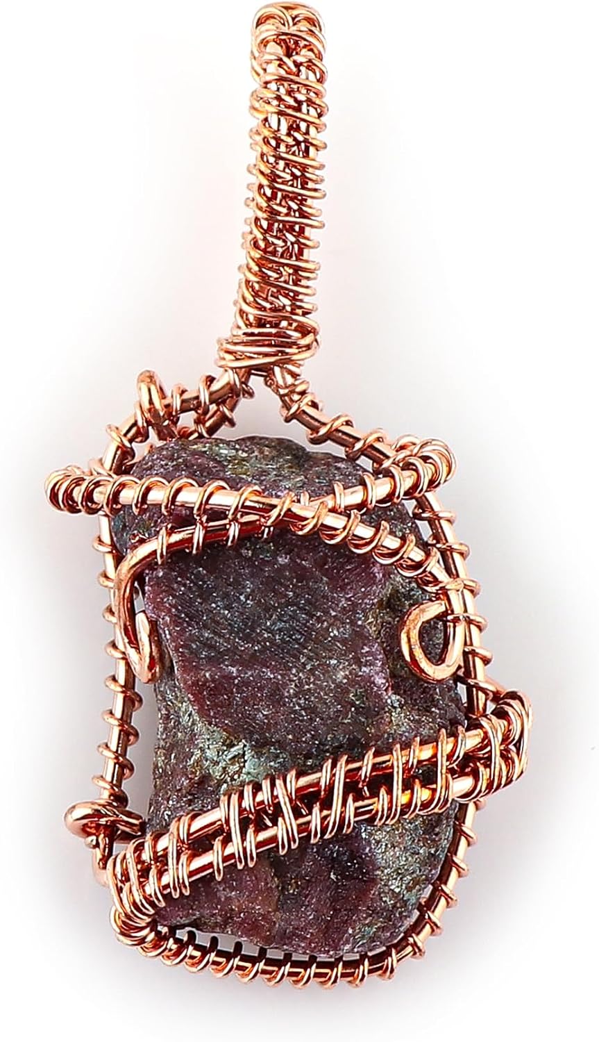 Amazon.com: CRYSTALINES 1pcs Copper Wire Wrapped Pendant | Raw Ruby ...