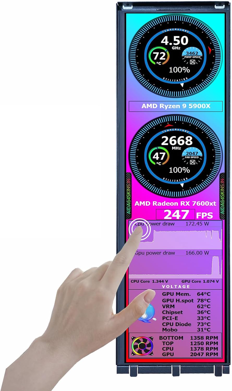 VSDISPLAY Y70 PC Case Monitor,14.5 inch 2560x720 2K IPS Touch LCD ...