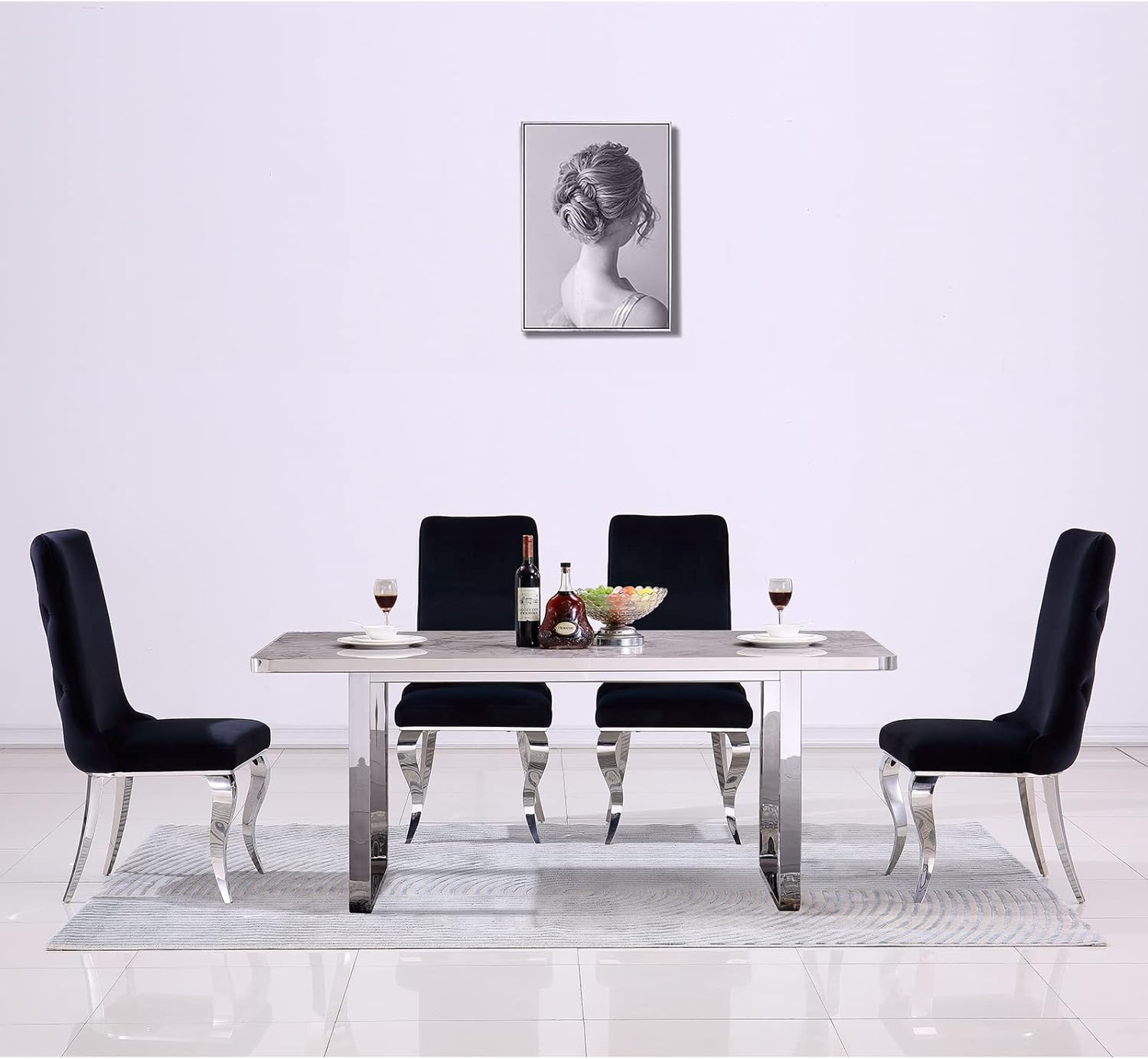 Amazon.com - AUZ 5 Piece Silver Dining Room Set, Luxury Dining Table ...