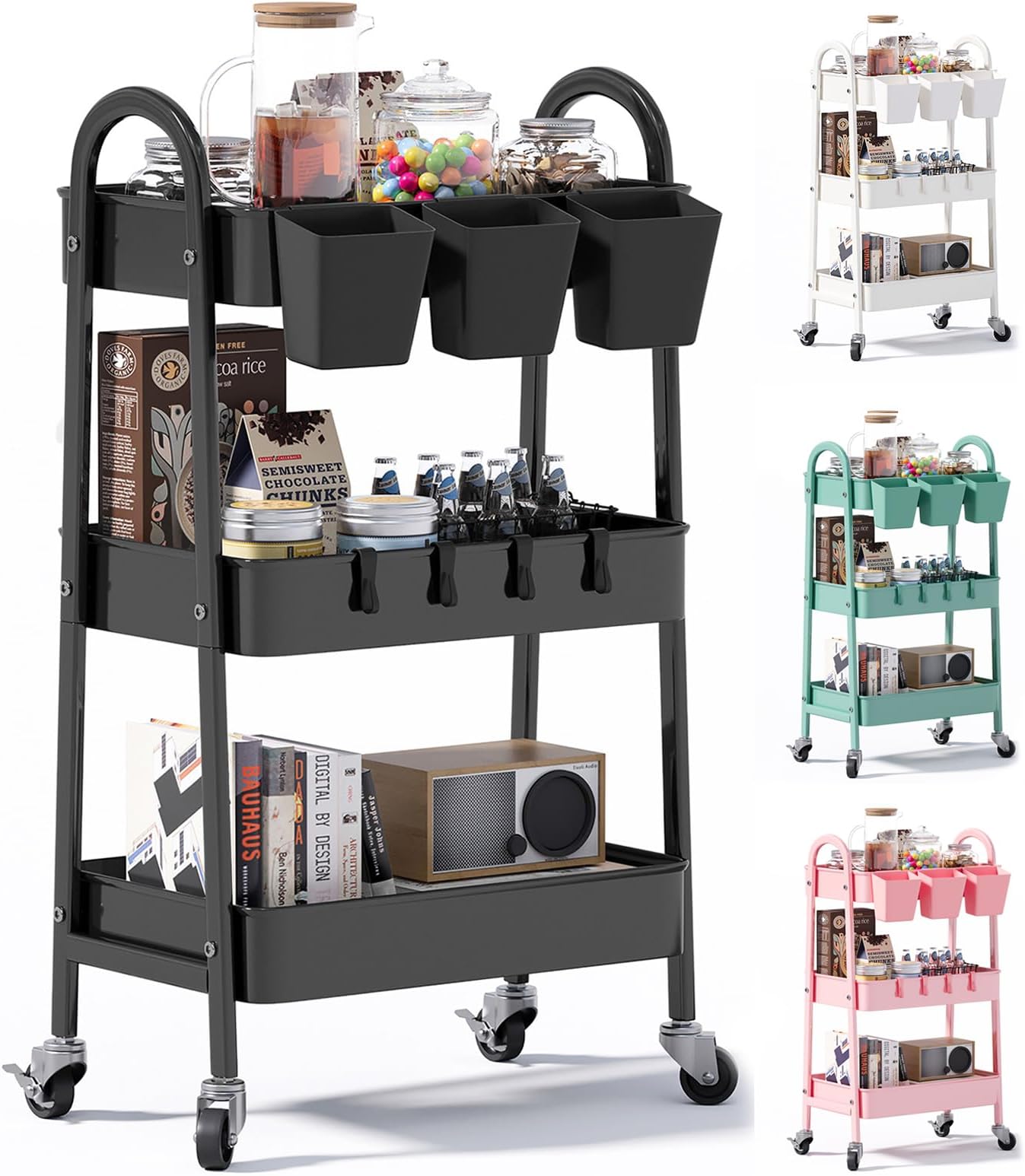 Amazon.com: Pink 3 Tier Rolling Cart, Metal Bathroom Utility Cart on ...
