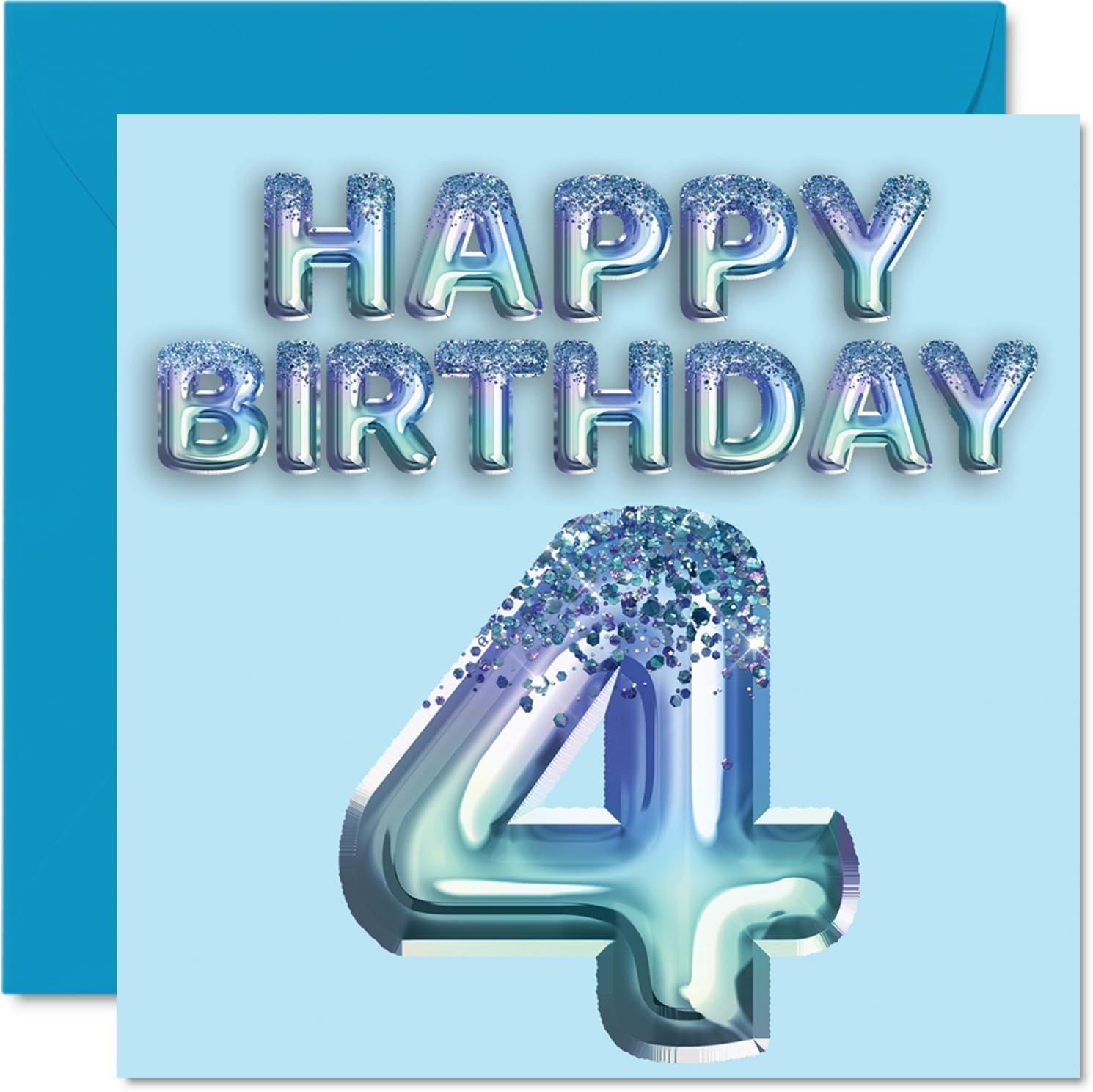 Amazon.com : Stuff4 4th Birthday Card for Boys - Blue Glitter Party Balloon - Happy Birthday ...