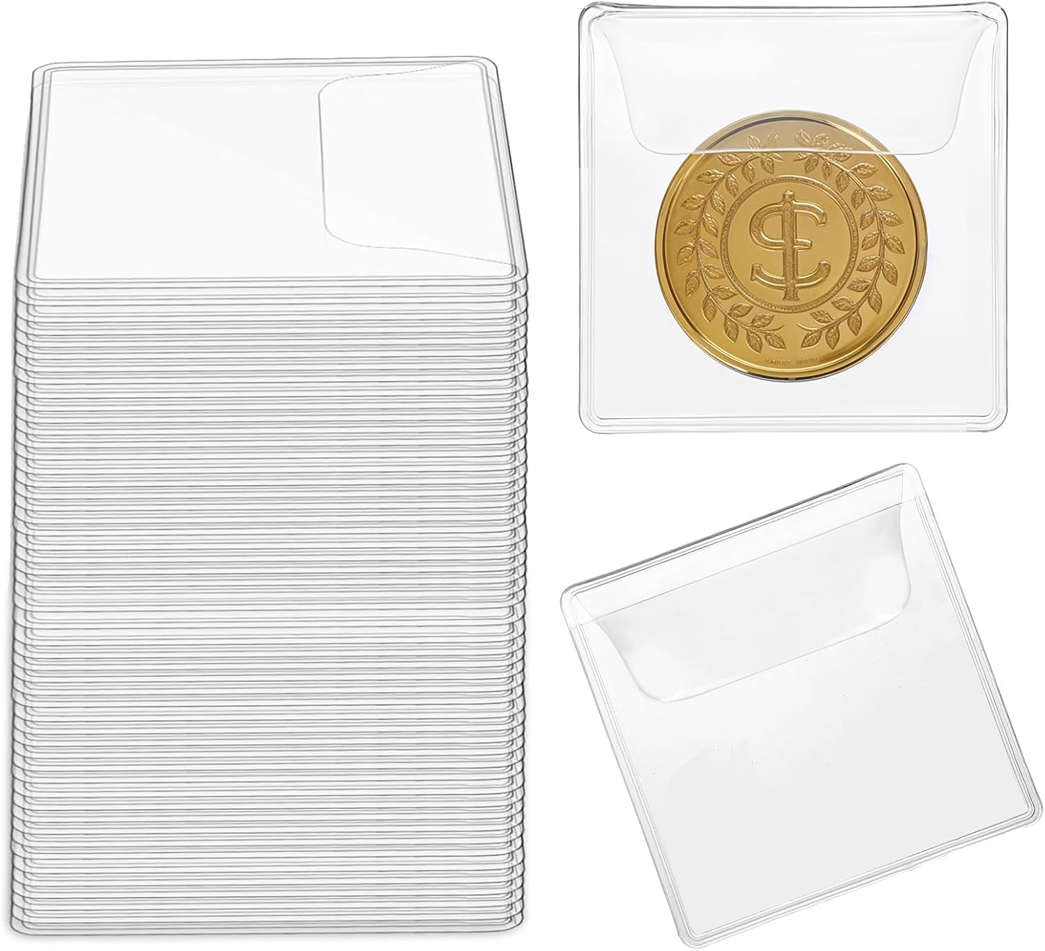 Amazon.com : 25Pcs Single Pocket Coin Sleeves, 2.1 x 2.1 Inches Flips ...