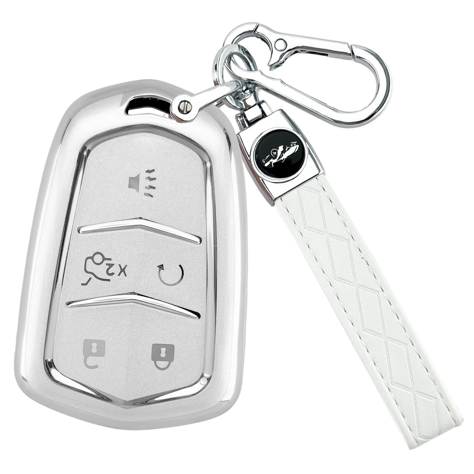 Amazon.com: Joouheax for Cadillac Key Fob Cover with Keychain, Silver ...