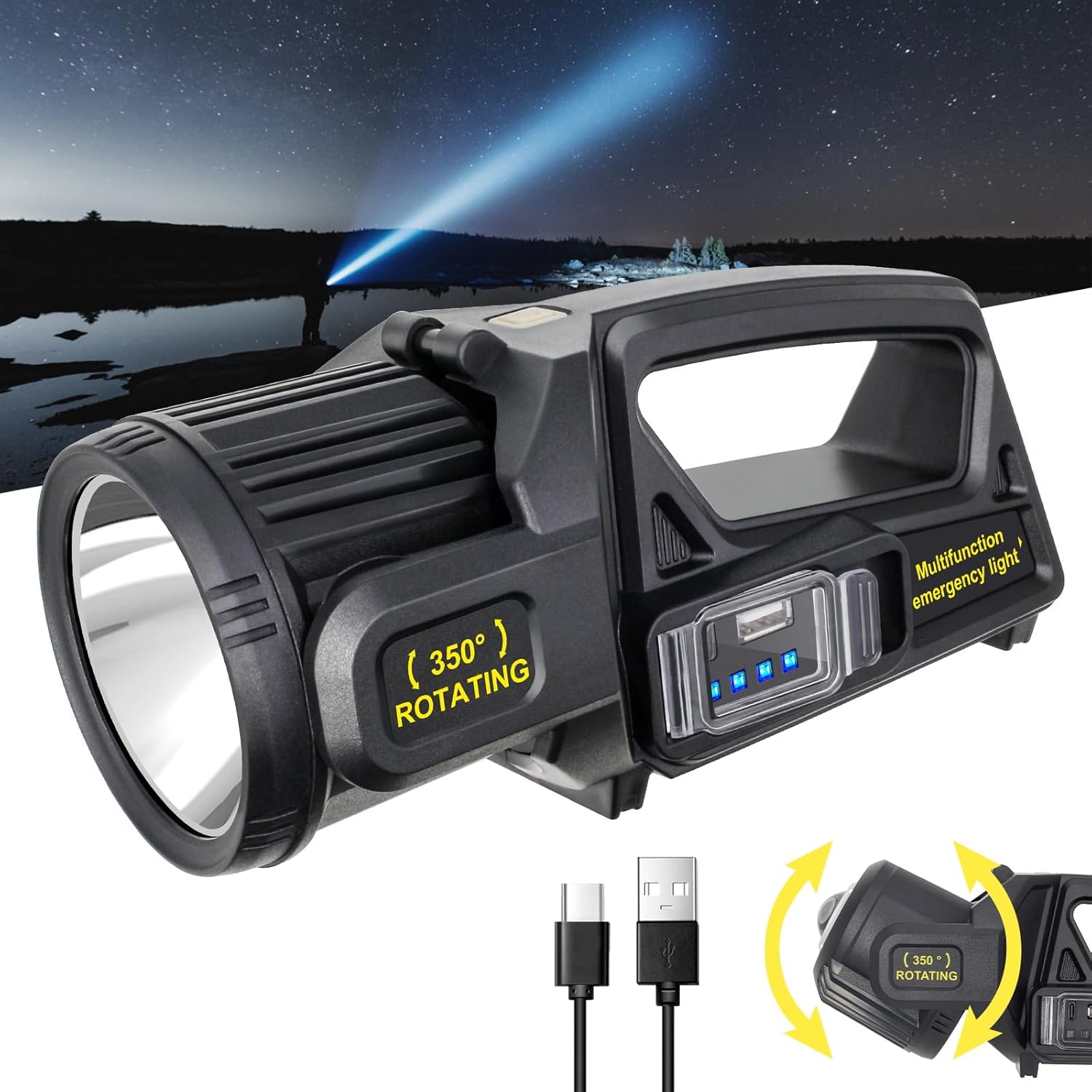 JSKNB Spotlight 3000000 Lumens, 9 Modes Rechargeable Led Spotlight ...