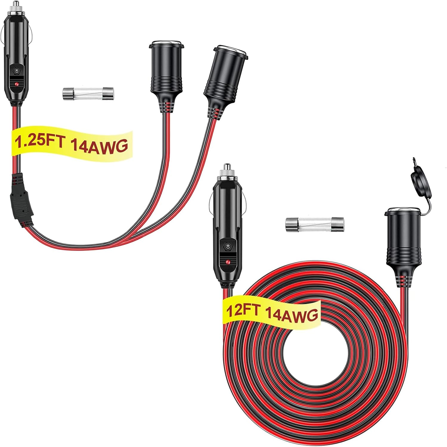 Amazon.com: 12V/24V Heavy Duty Cigarette Lighter Extension Cord 12FT ...