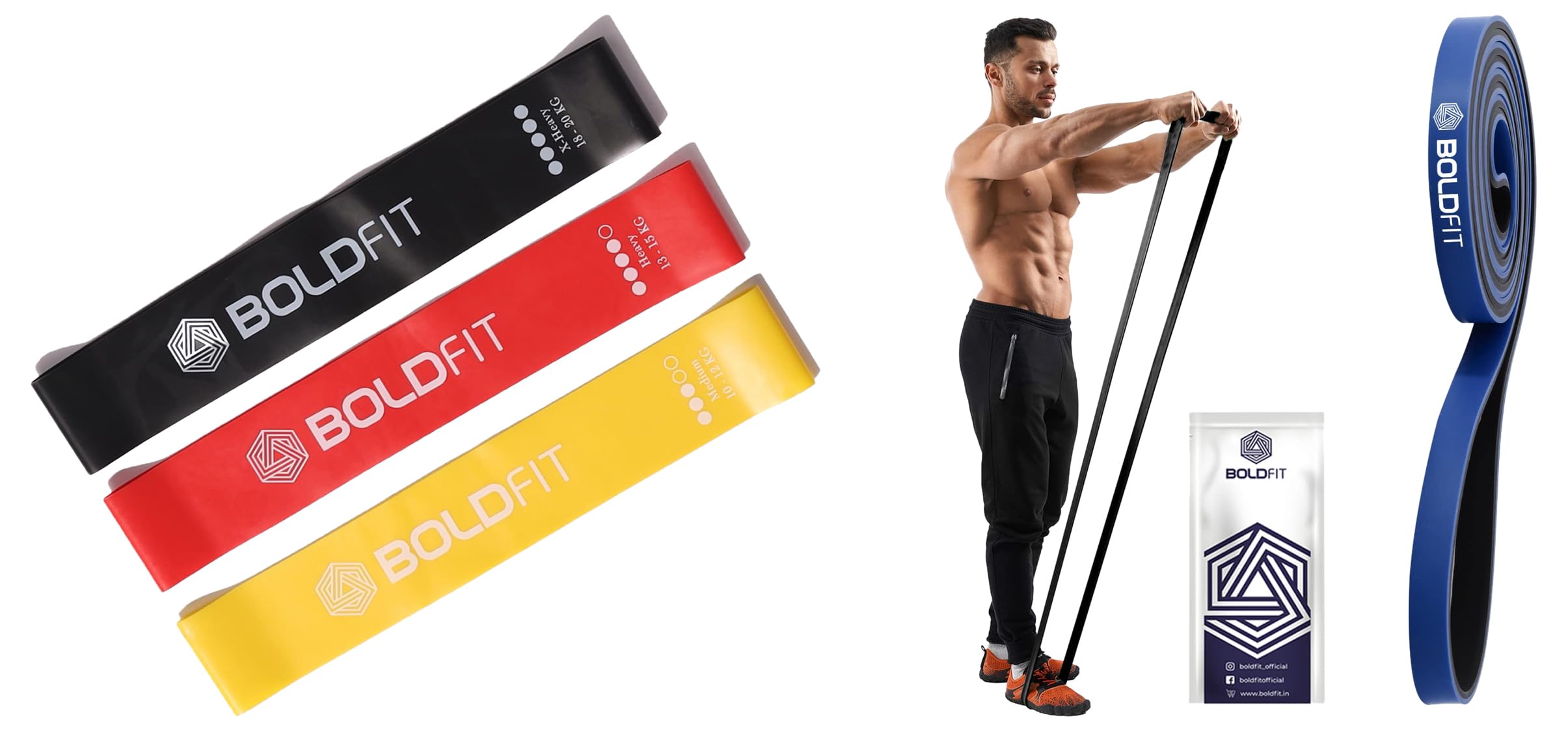 Boldfit Natural Rubber Resistance Bands for Workout - Blue (5-10kg ...