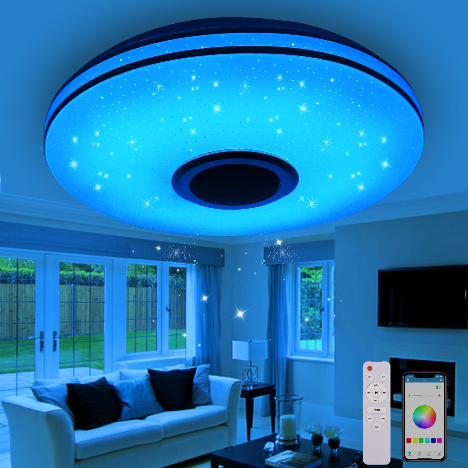 Gindoly 36 W LED Ceiling Light Dimmable with Bluetooth Speaker, LED ...