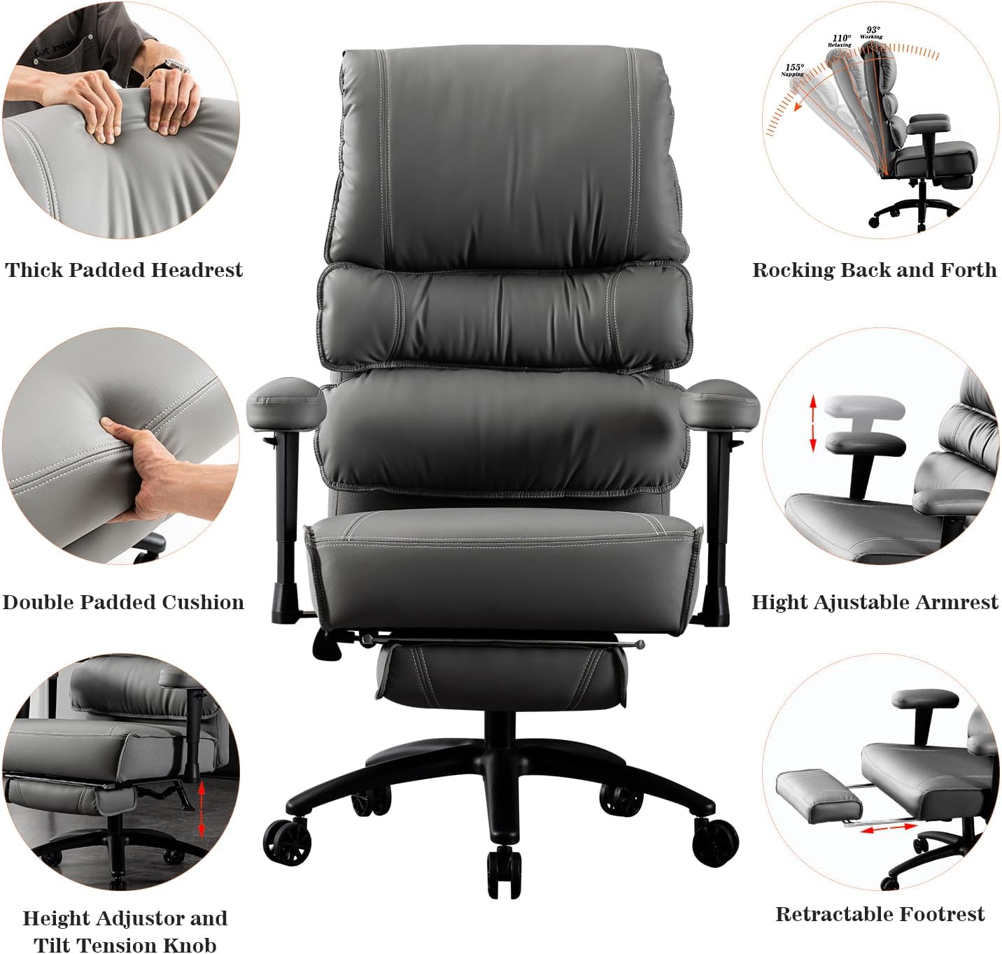 Big and Tall Office Chair 400LBS, High Back Executive Office Chair Wide ...