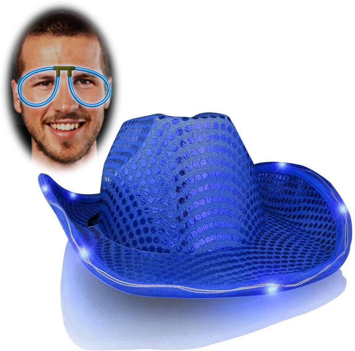 Amazon.com: blinkee LED Flashing Cowboy Hat with Blue Sequins Blue Hat ...