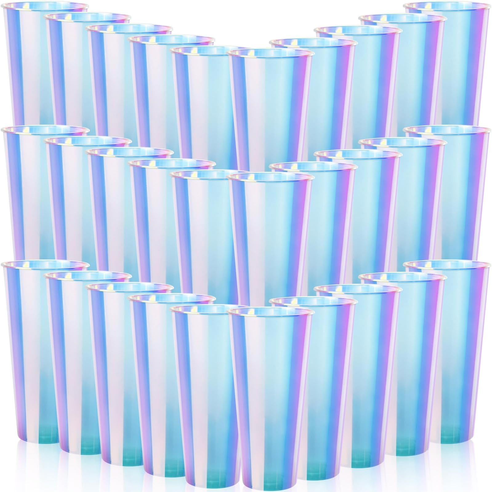 Amazon.com: Domensi Iridescent Plastic Cups with Lids and Straws 24 oz ...
