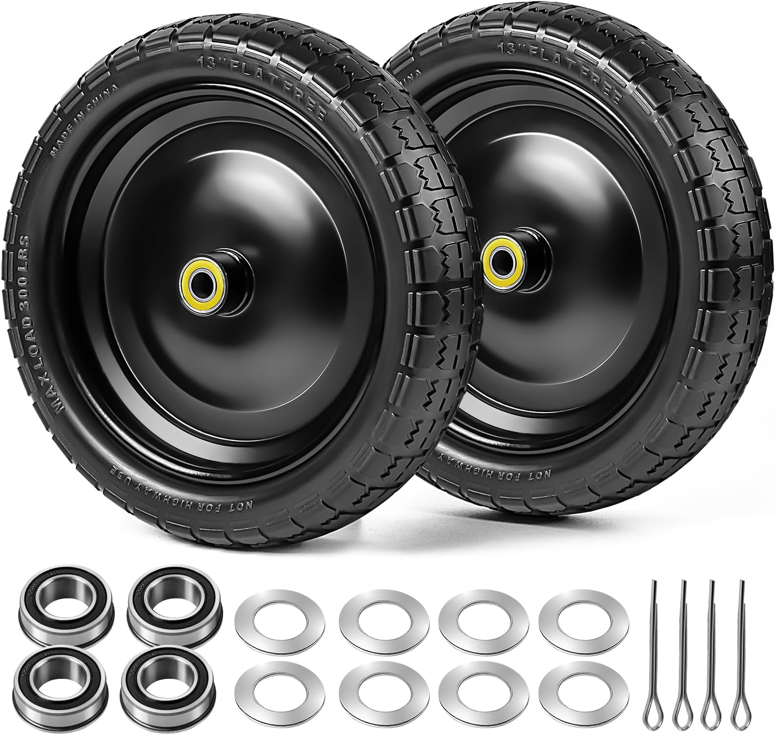 13" Solid Wheels Upgrade - Puncture Proof 13x3 3.00-8 Wheelbarrow Tyres ...