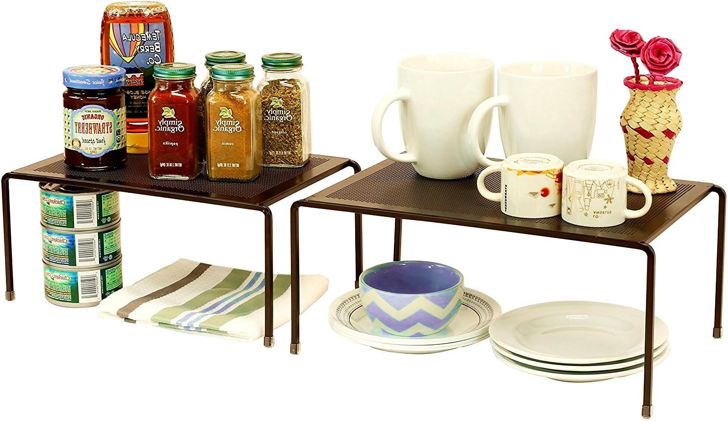 Amazon.com: Stackable Cabinet Shelves Set of 2 Pieces for Kitchen ...