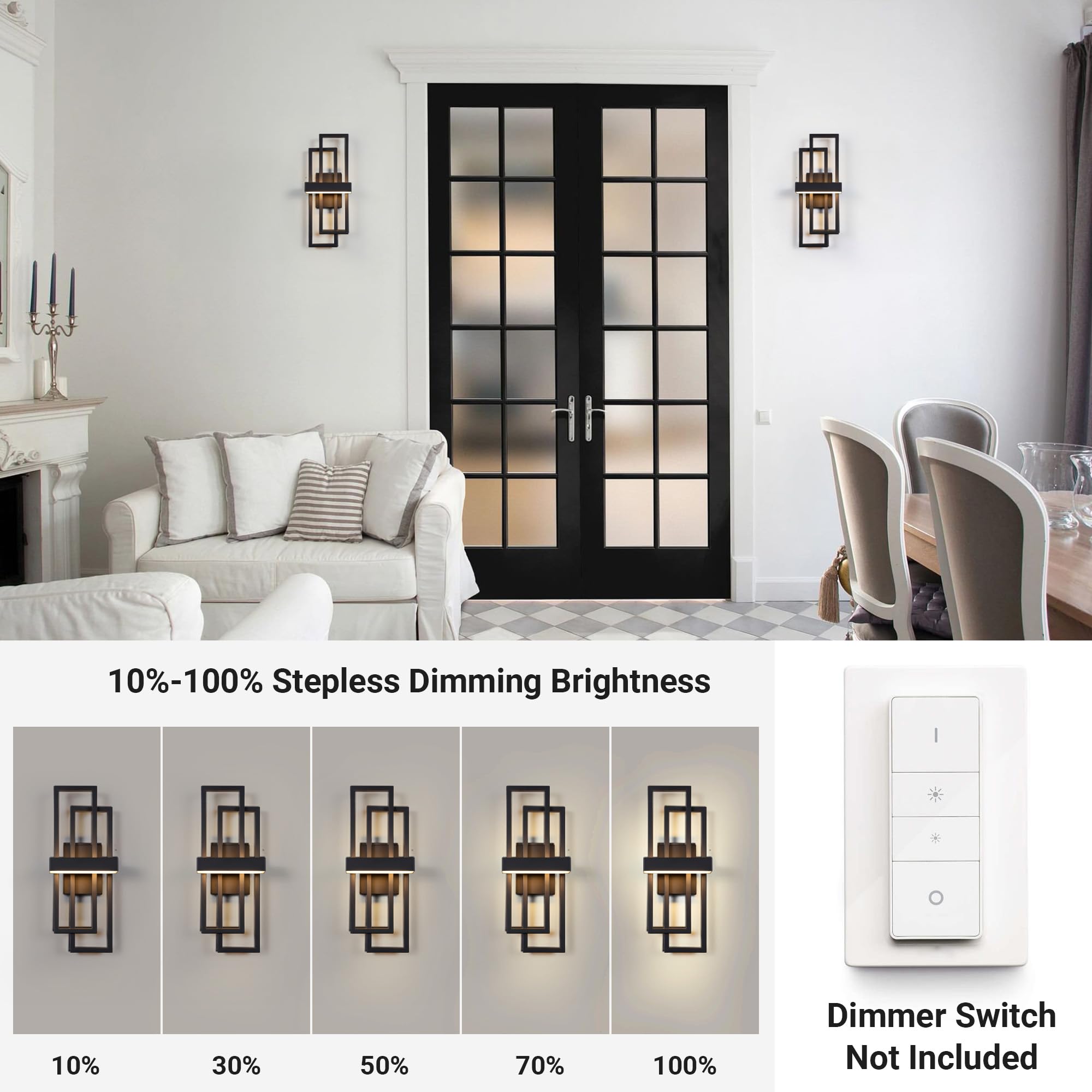 20 Inch Rectangular Sconce LamQee Black LED Wall Sconce Outdoor Set Of