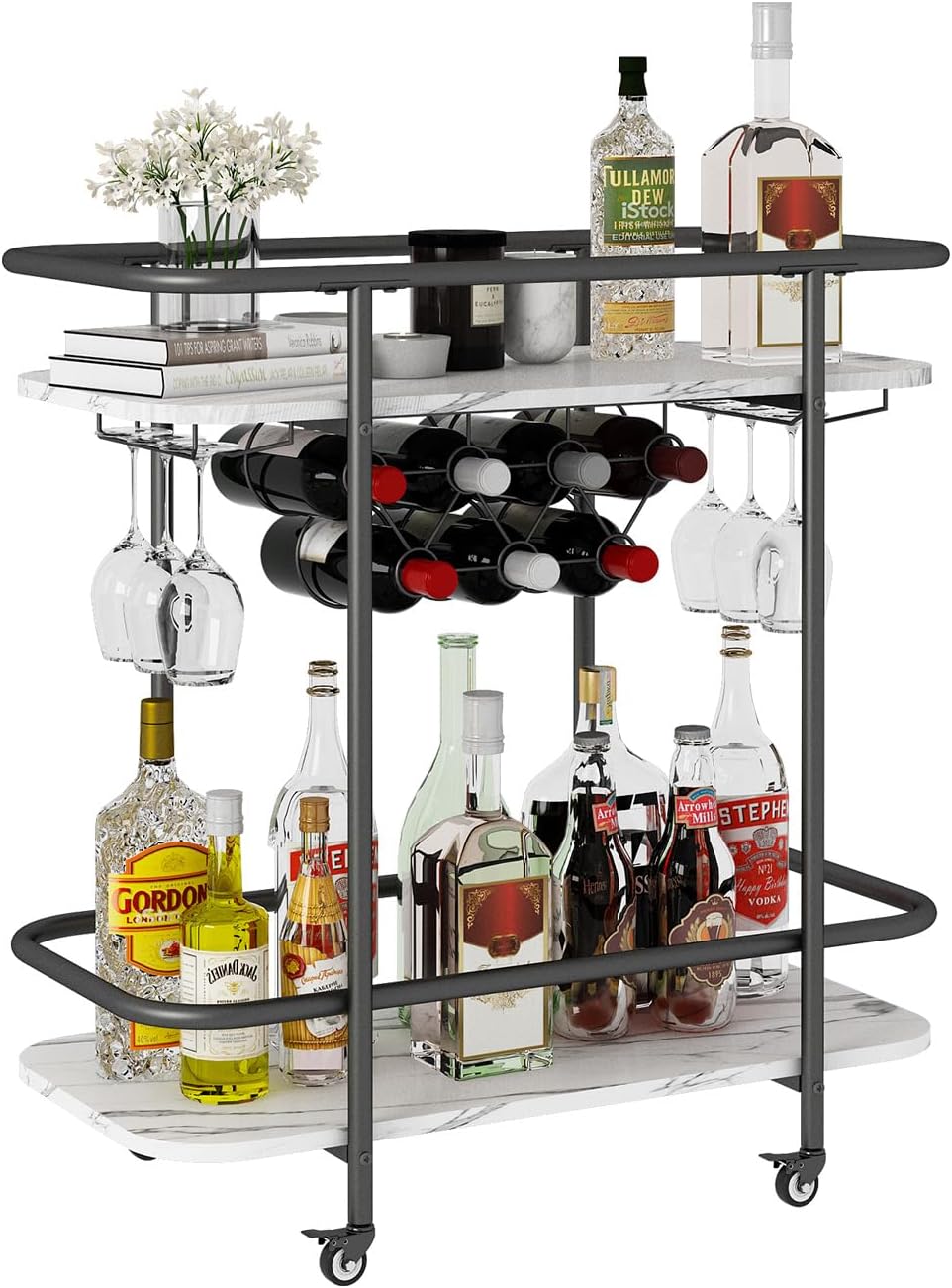 Benoss Black Home – Carrito de bar con ruedas, carrito de vino móvil ...