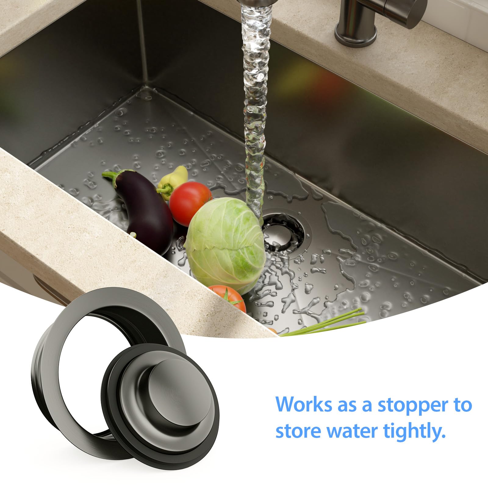 Snapklik.com : Kitchen Sink Stopper Flange Gunmetal Black Stainless ...