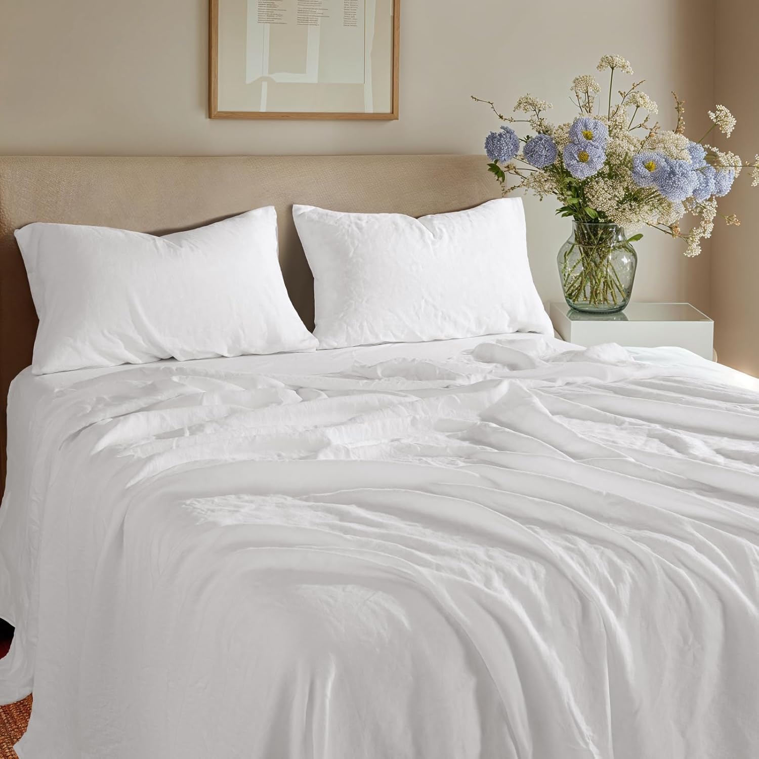 Amazon.com: REDASW 100% France Linen Sheet Queen Size Bedding Set 4 pcs ...