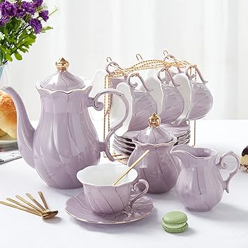 Amazon.com | DUJUST 22 pcs Porcelain Tea Set for 6, Luxury British ...