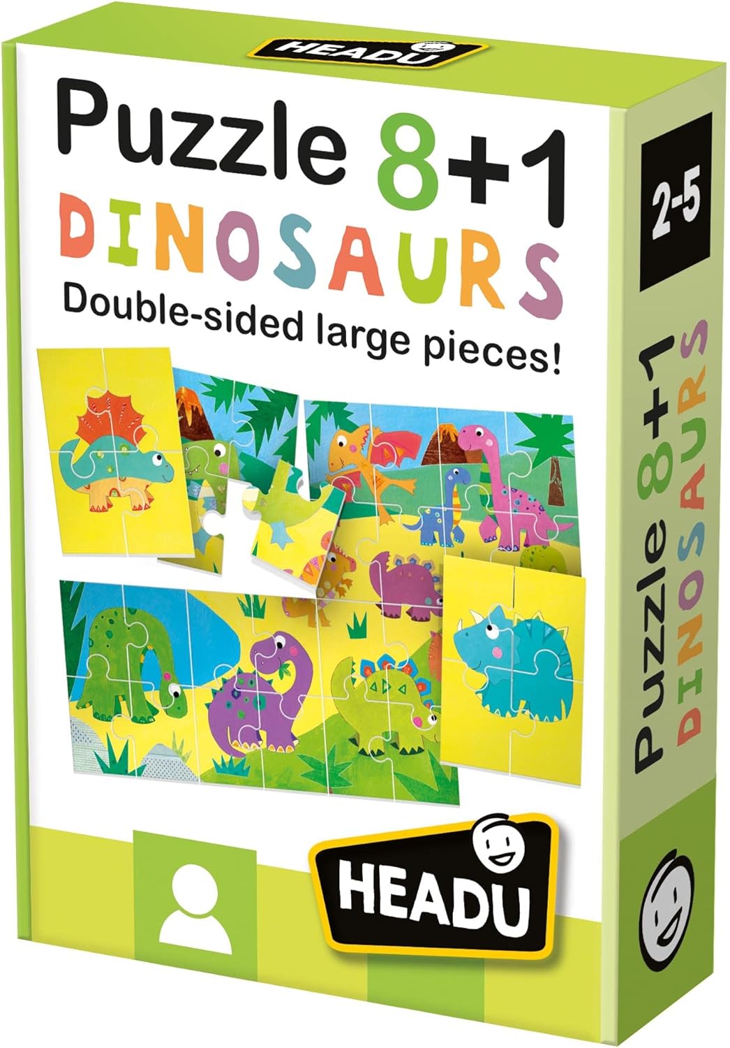 Headu Puzzle 8+1 Dinosaurs Grandi Pezzi Double-Face It22243 Puzzle ...