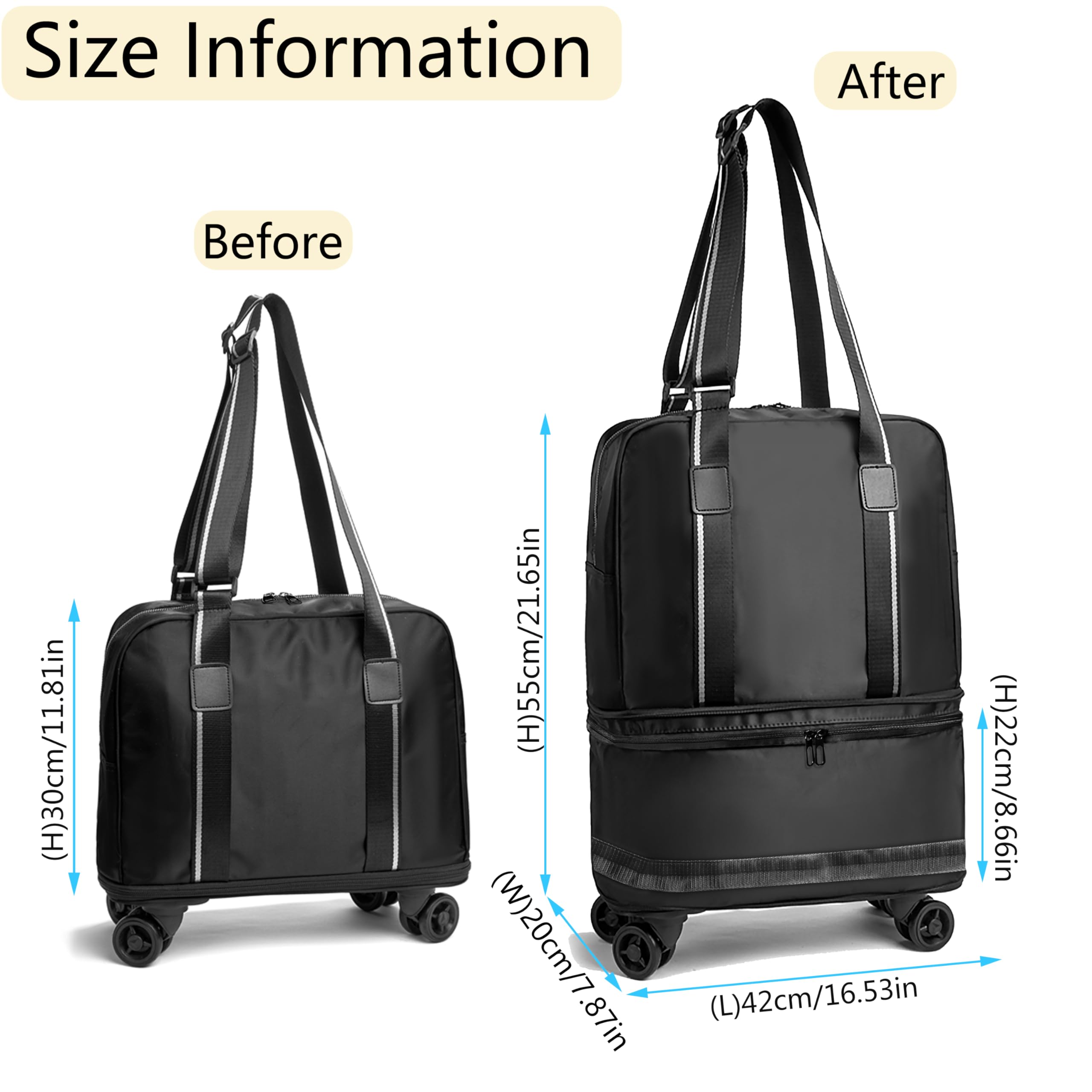 Snapklik.com : ELDA Expanded Duffel Bag For Men Women Rolling Overnight Tote
