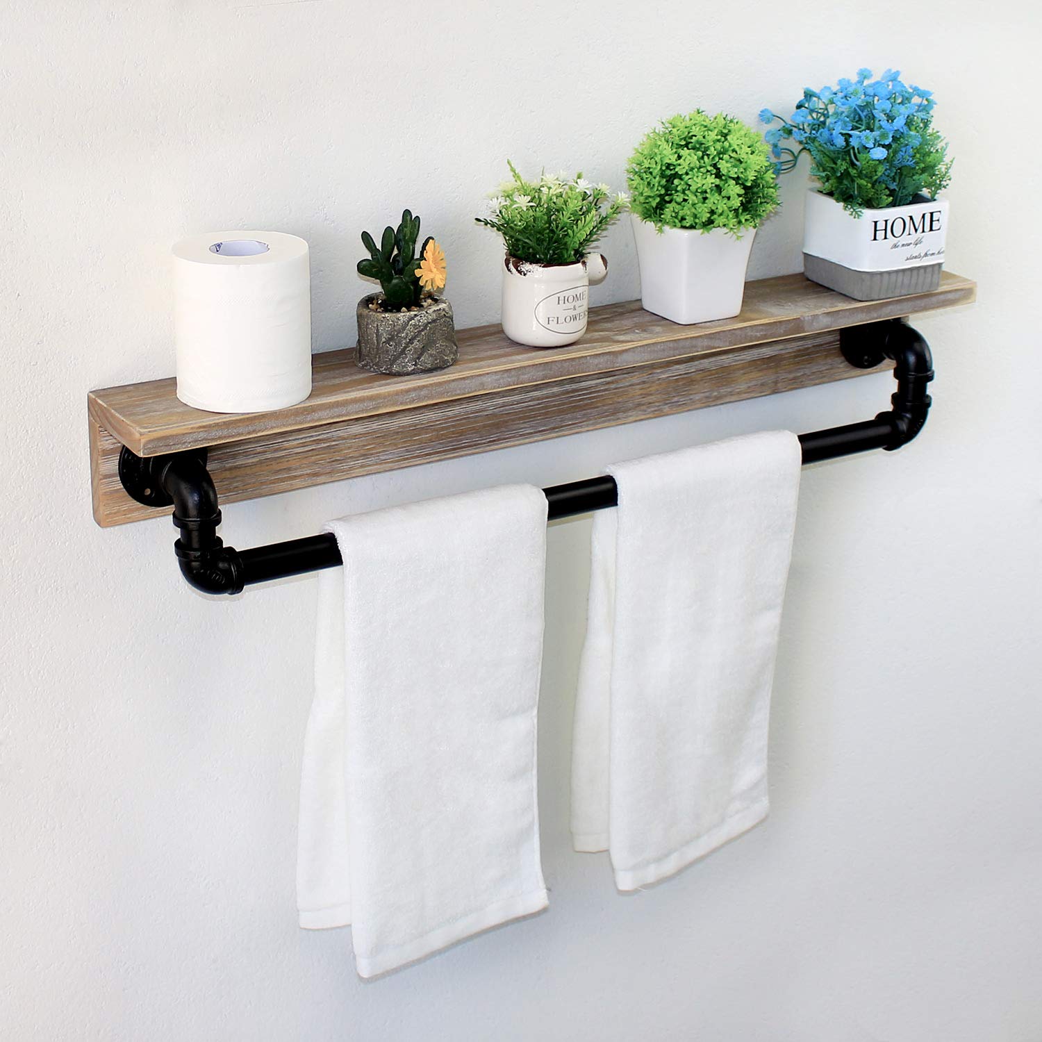 MBQQ Industrial Pipe Shelf,Rustic Wall Shelf with Towel Bar,30 ...