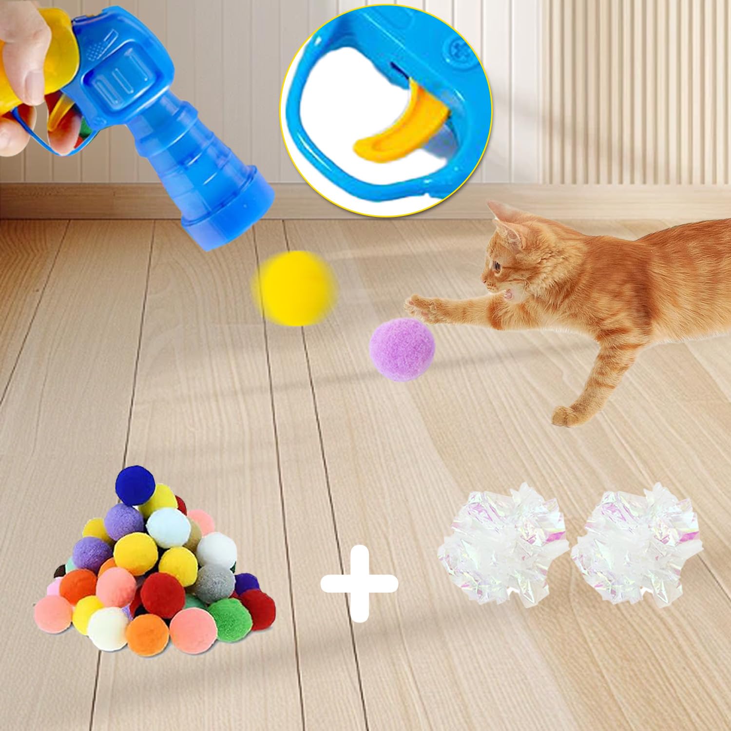 Pet Supplies : ACOLASA Cat Toy Ball Launcher Gun, Plush Ball Cat Pill ...