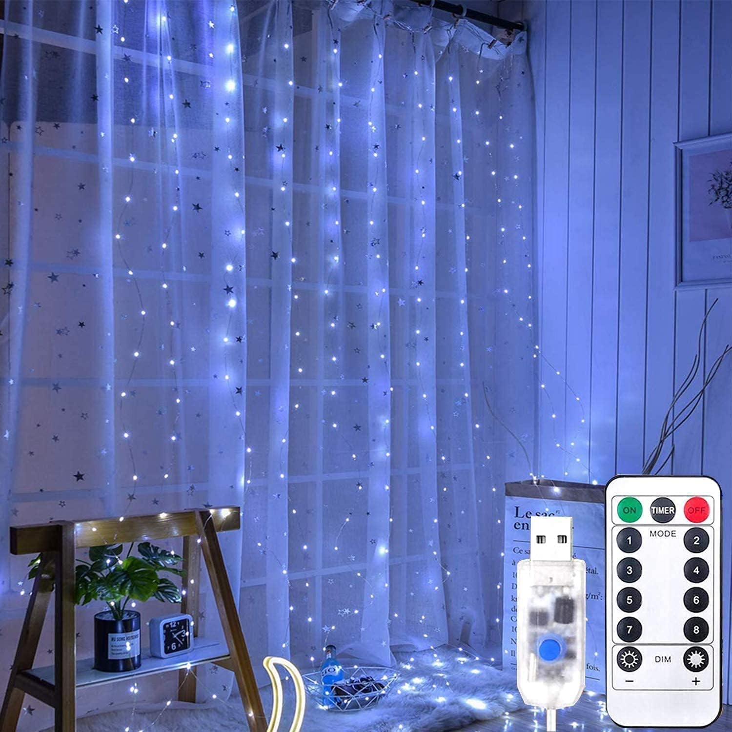 Necomi 300 LED Bedroom Curtain String Fairy Backdrop Lights,USB Powered ...