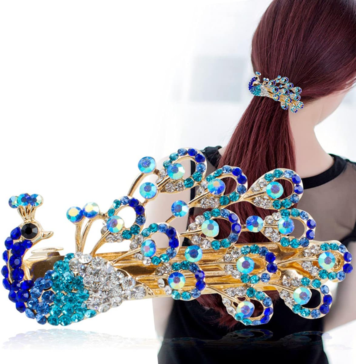 Amazon.com: Lovely Vintage Jewelry Crystal Green Peacock Hair Clips ...