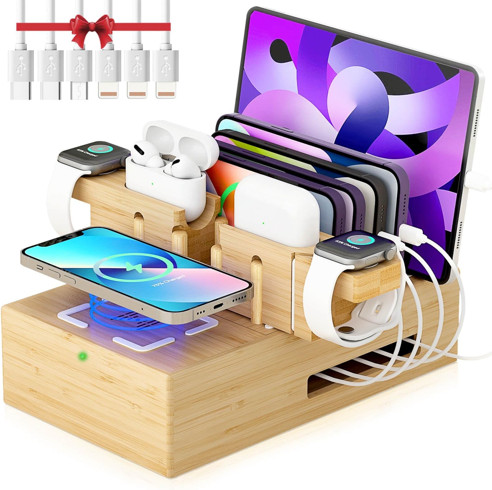 Amazon.com: Darfoo Bamboo Charging Station for Multiple Devices - Wood ...