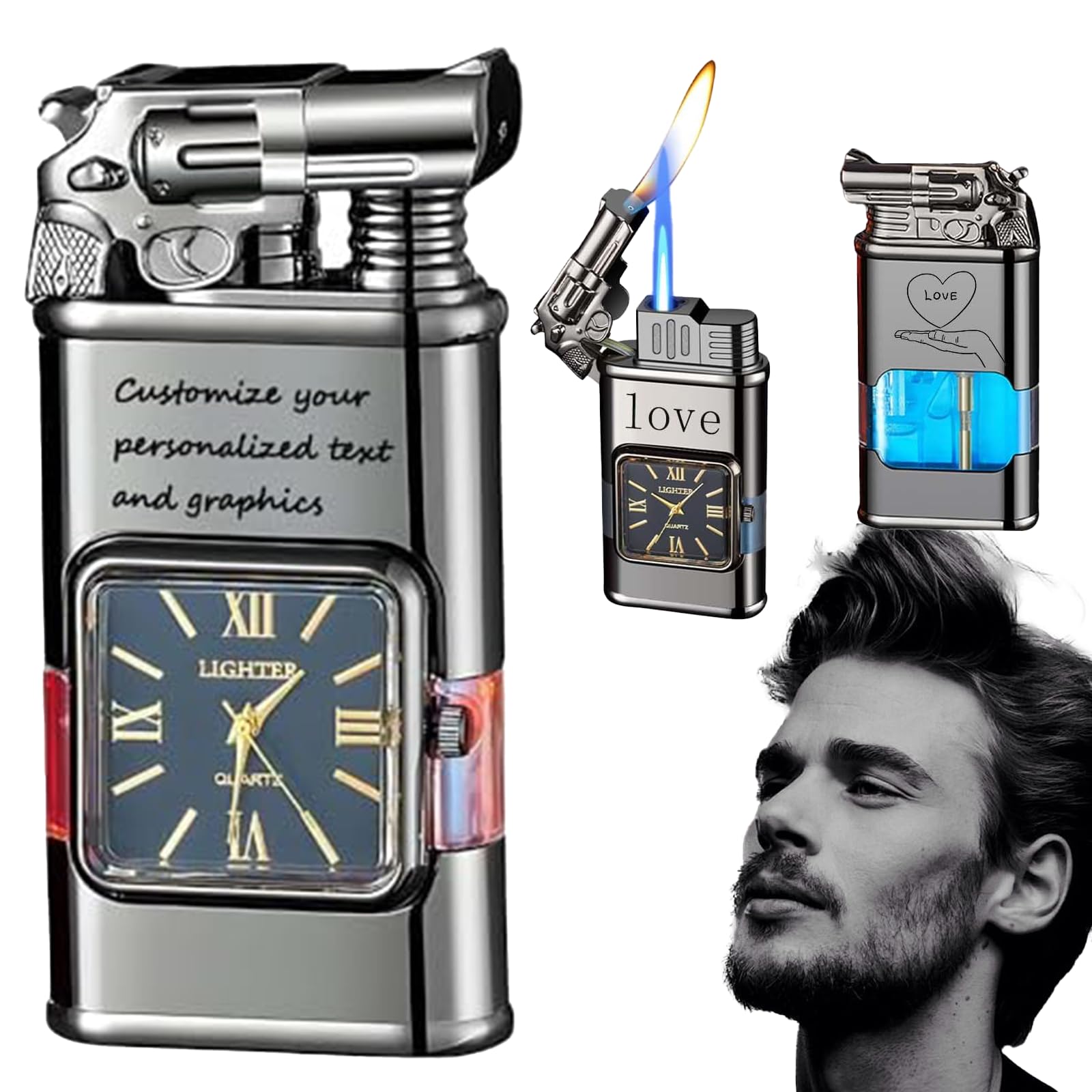 Amazon.com: Customizable Windproof Lighter Vintage Watch Bezel Jet ...