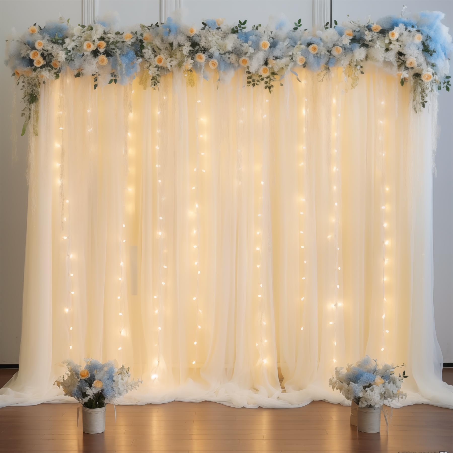 Amazon.com : 10ft x 7ft Beige Chiffon Backdrop Curtain with Lights ...